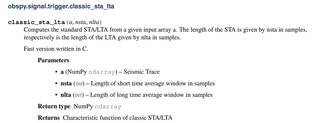 What is the unit of length in the function classic_sta_lta? - Usage ...